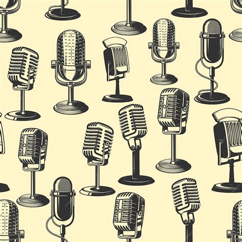 Premium Vector Seamless Pattern With Retro Microphones In Monochrome
