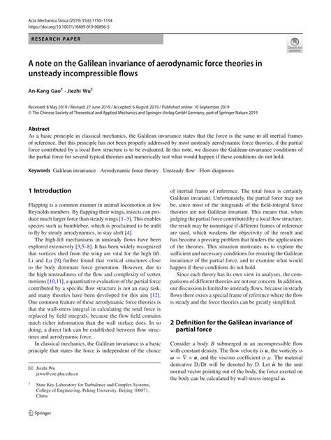 Pdf A Note On The Galilean Invariance Of Aerodynamic Force Theories In Unsteady Incompressible