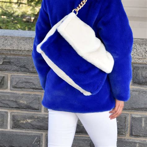 Two Tone Faux Fur Bag Whiteroyal Blue La Fiorentina