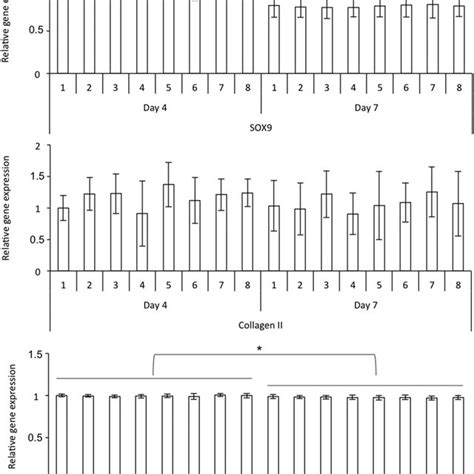The Relative Gene Expression Levels Of Sox9 Collagen Ii And Aggrecan