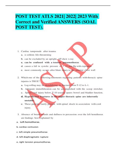 Post Test Atls 2025 With Correct And Verified Answers Soal Post Test Latest Updated Version