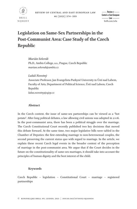 Pdf Legislation On Same Sex Partnerships In The Post Communist Area