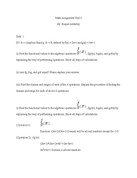 Week 2 Week Two Written Assignment Math Assignment Unit 2 By Raquel Adderley Task 1 If F