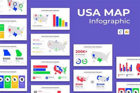 Usa Maps Infographic Template Illustrator Canva Infographic