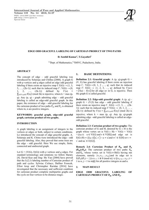 Pdf Edge Odd Graceful Labeling Of Cartesian Product Of Two Paths