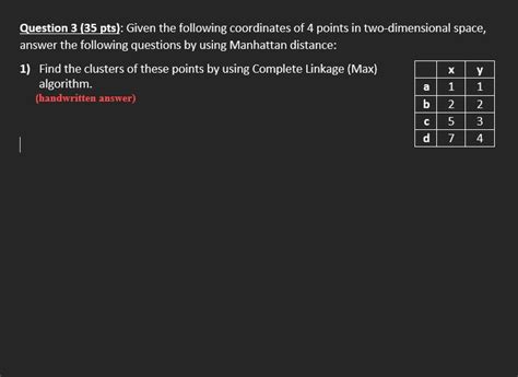 Solved Question Pts Given The Following Coordinates Chegg