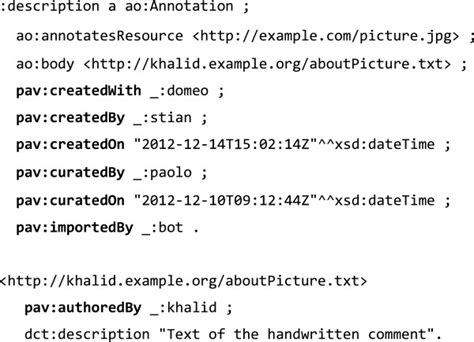 example of annotation representation using annotation ontology and pav