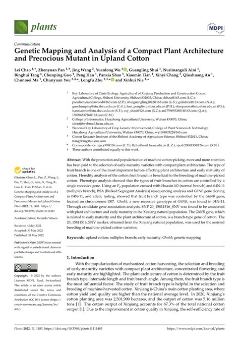 PDF Genetic Mapping And Analysis Of A Compact Plant Architecture And Precocious Mutant In
