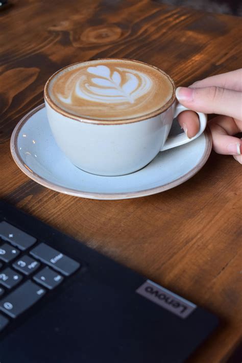 실내 기술 기술 사용 깨지다 노트북 녹색 손톱 높은 각도 디자인 디지털 유목민 따뜻한 음료 뜨거운 음료 라이프스타일 매니큐어 모카 바리스타