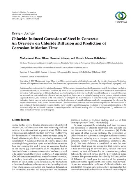 Pdf Chloride Induced Corrosion Of Steel In Concrete An Overview On Chloride Diffusion And