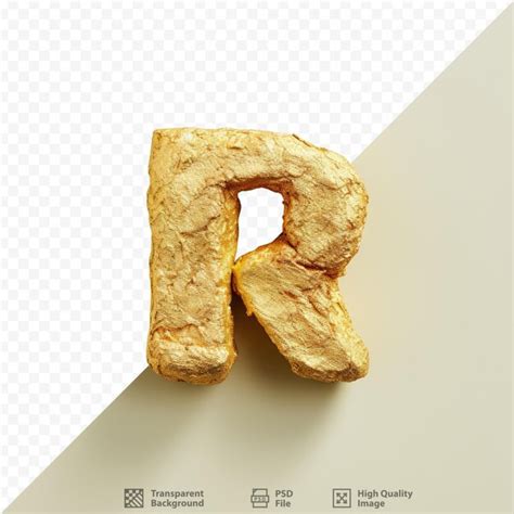 클리핑 패스가 있는 투명한 배경에 황금색 및 반짝이는 금속 스타일의 거친 금속성 금 소문자 또는 소문자 R 프리미엄 Psd 파일