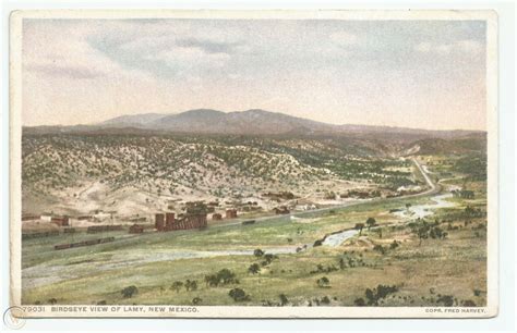Vtg Lamy New Mexico Aerial View Town River Train Postcard Fred Harvey