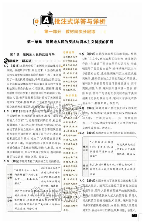 2024年初中必刷题九年级历史下册人教版答案——青夏教育精英家教网——