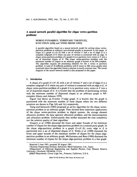 Pdf A Neural Network Parallel Algorithm For Clique Vertex Partition