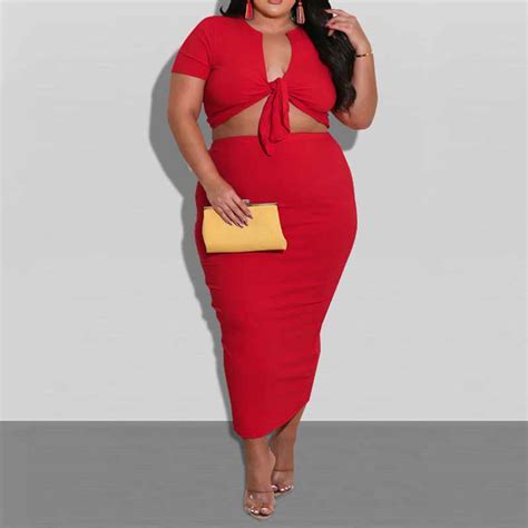 Plus Size Crop Top And High Waist Skirt Set Wholesale Plus Size Dresses Chic Lover Chic Lover