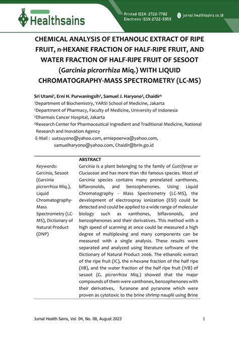 Pdf Chemical Analysis Of Ethanolic Extract Of Ripe Fruit N Hexane Fraction Of Half Ripe Fruit