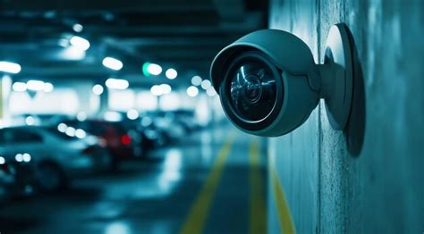 Advanced Hightech Ip Security Camera System Installed In The Parking Area For Safety Premium