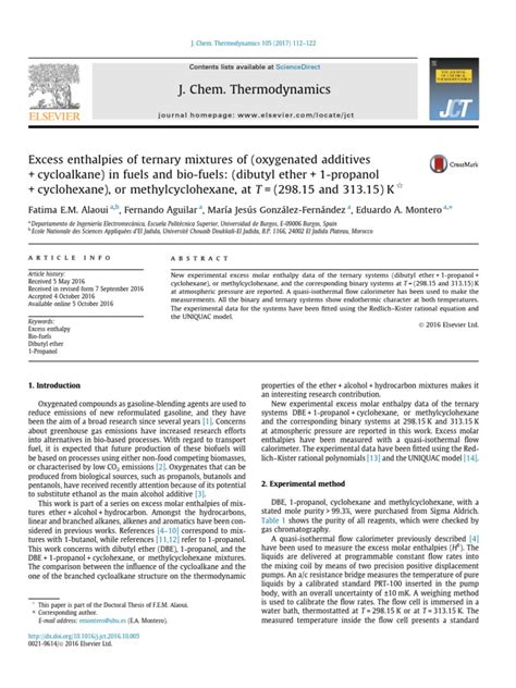 Excess Enthalpy Of Ternary Mixtures Pdf Density Enthalpy