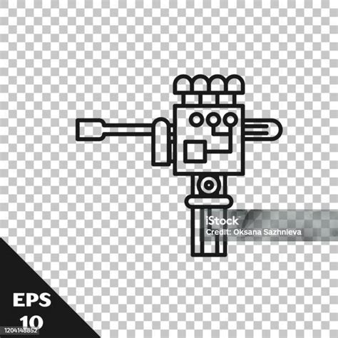 검은 선 기계 로봇 손과 투명 한 배경에 격리 된 드라이버 도구 아이콘 로봇 팔 기호입니다 기술 개념 벡터 일러스트레이션 개념에 대한 스톡 벡터 아트 및 기타 이미지