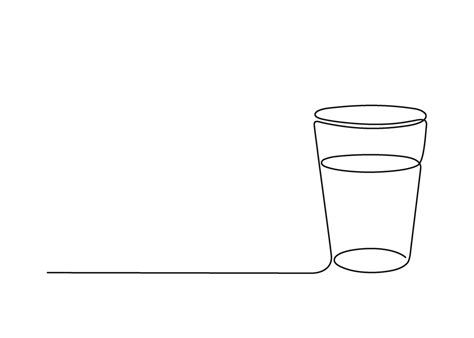 Glass With Water One Continuous Line Drawing Glass With Beverage
