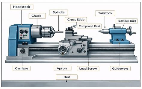 Lathe Machine Parts Explained With Labeled Diagram