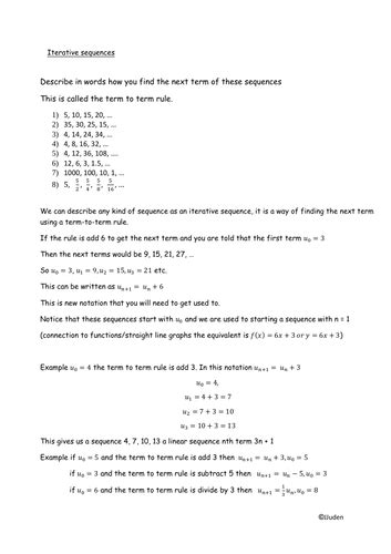 Introduction To Iterative Sequences Worksheet Teaching Resources