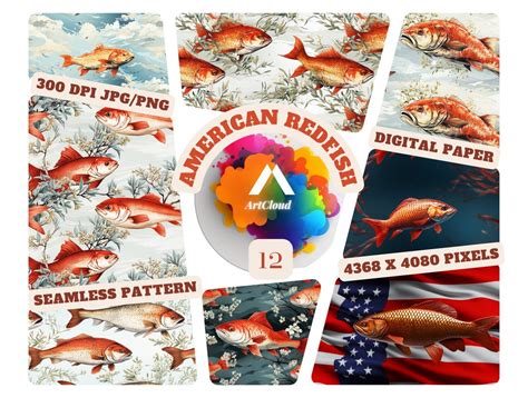 American Redfish Seamless Pattern Ocean Inspired Design Fish Lovers