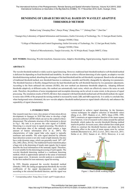 Pdf Denoising Of Lidar Echo Signal Based On Wavelet Adaptive Threshold Method