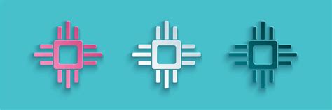 Paper Cut Computer Processor With Microcircuits Vector Image