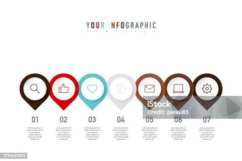 얇은 라인 그림과 일곱 다채로운 포인터 7단계 연속 인포그래픽 컨셉 디자인 연간 보고서 흐름도 다이어그램 프리젠 테이션 웹