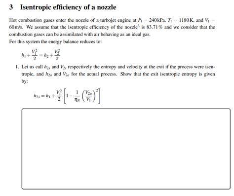 Solved 3 Isentropic Efficiency Of A Nozzle Hot Combustion