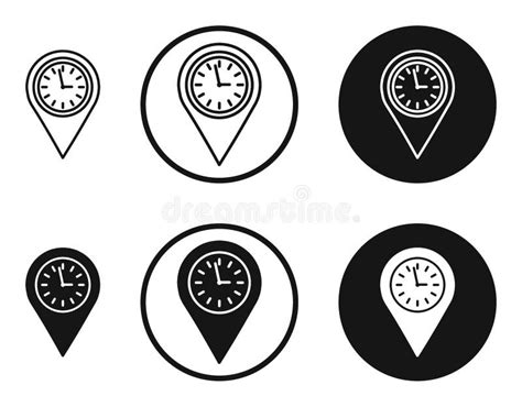 Real Time Location Vector Icon Set In Black And White Outlines Stock