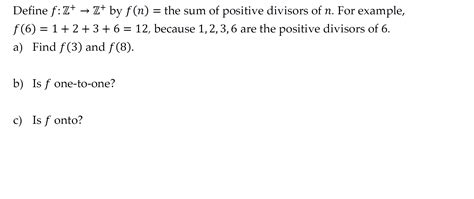 Solved Define Fz→zby Fn The Sum Of Positive Divisors