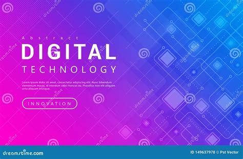 Digital Technology Banner Pink Blue Background Concept With Technology Line Light Effects