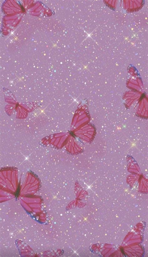 Crystal Pink Glitter Butterfly Wallpaper