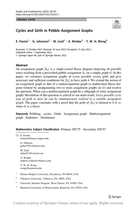 Cycles And Girth In Pebble Assignment Graphs Request Pdf