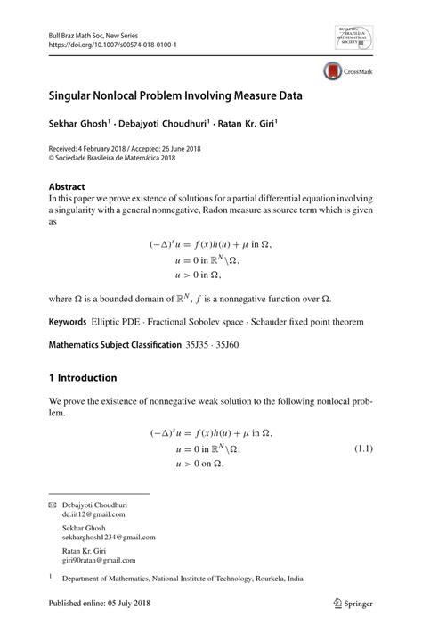 Pdf Singular Nonlocal Problem Involving Measure Data