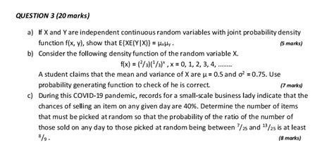 Solved A If X And Y Are Independent Continuous Random