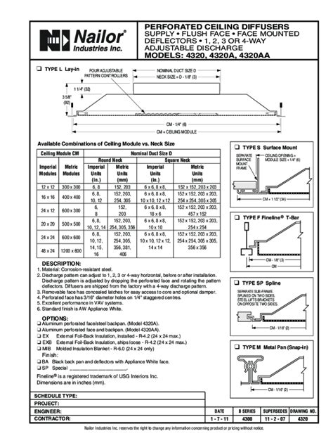 Fillable Online Perforated Face Supply Diffuser Neck Mounted