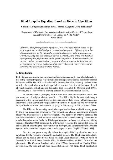 Pdf Blind Adaptive Equalizer Based On Genetic Algorithms
