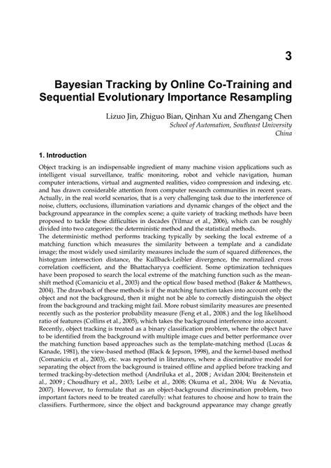 PDF Bayesian Tracking By Online Co Training And Sequential Evolutionary Importance Resampling