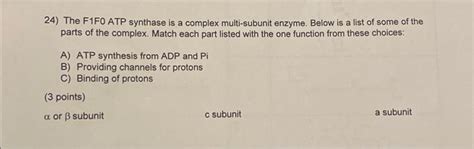 Solved 24 The F1F0 ATP Synthase Is A Complex Multi Subunit Chegg Com