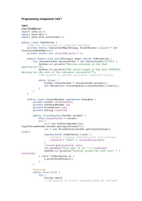 Programming Assignment Unit 7 Cs 1103em Chat Server Implementation