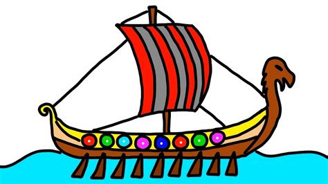 어린이를 위한 바이킹 배 그림그리기와 색칠하기 공부 Youtube