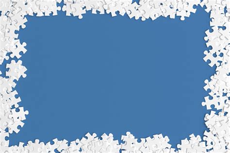 흩어져 있는 조각이 있는 흰색 퍼즐 테두리와 파란색 복사 공간 0명에 대한 스톡 사진 및 기타 이미지 0명 3차원 형태 개념 Istock
