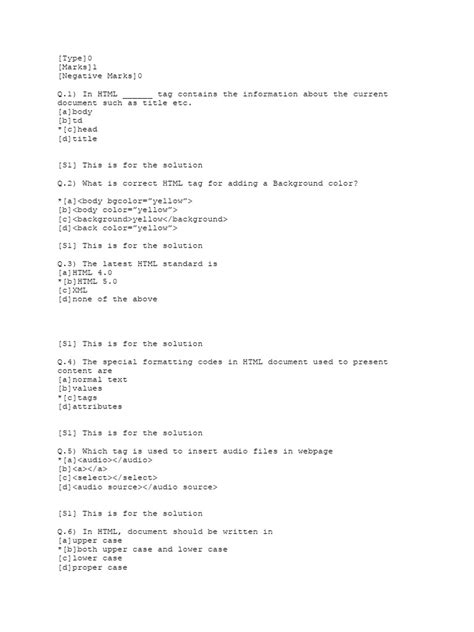 Html Mcq Set Paper 3 Pdf Html Element Html
