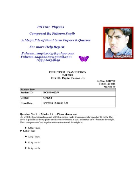 Phy101 Final Term Mega File Quizzes Pdf Rotation Around A Fixed