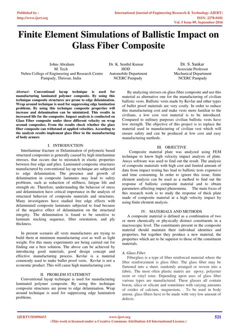 Pdf Finite Element Simulations Of Ballistic Impact On Glass Fiber Composite