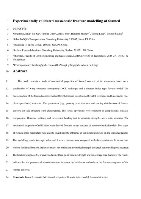 Pdf Experimentally Validated Meso Scale Fracture Modelling Of Foamed Concrete
