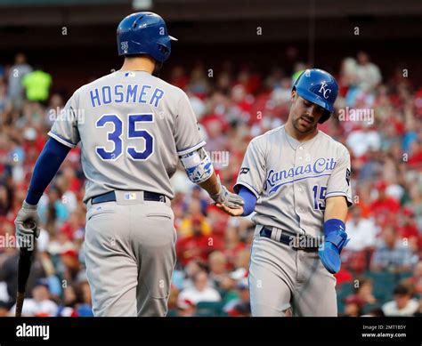 Kansas City Royals Whit Merrifield Right Is Congratulated By